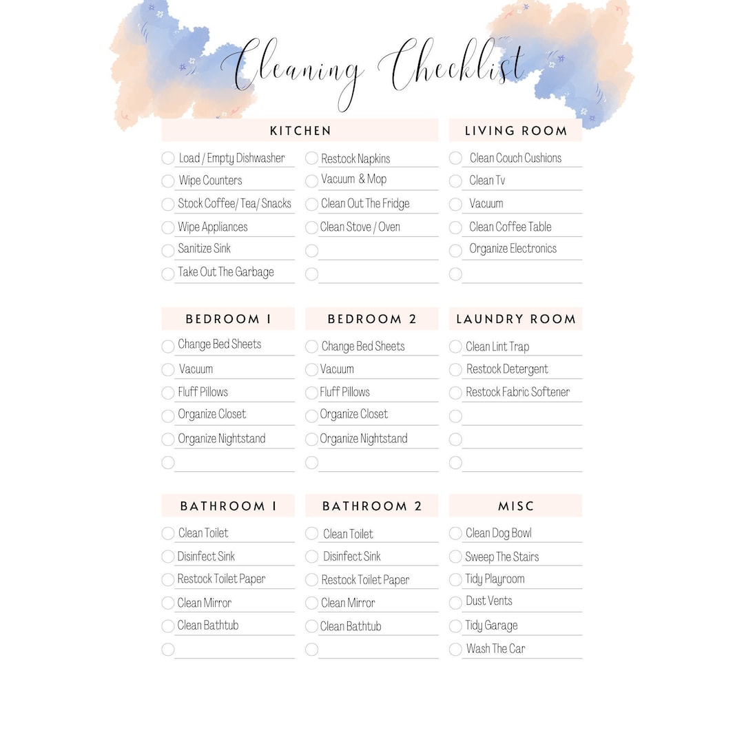 Fully Customizable Cleaning Checklist - Etsy