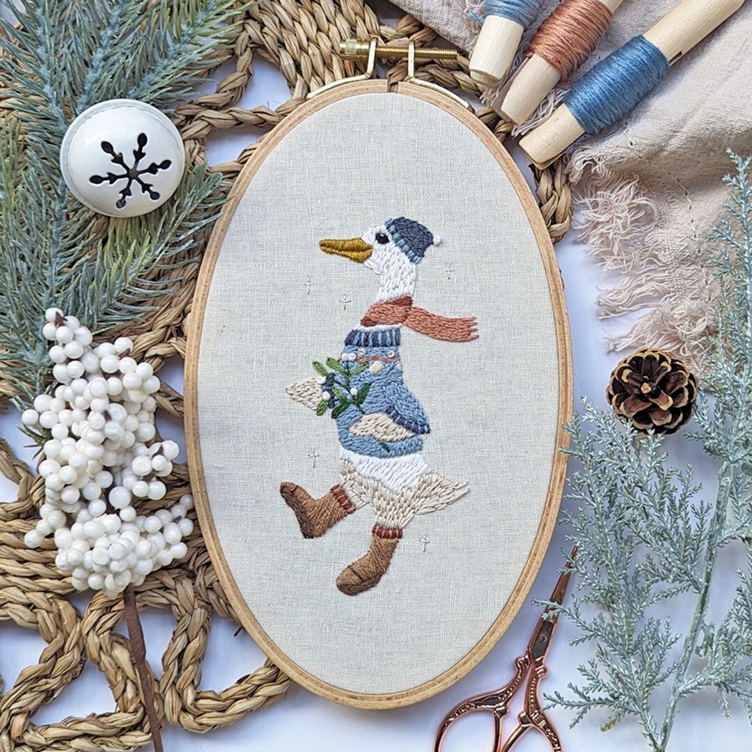 PDF Embroidery Pattern - Winter Duck, Winter Embroidery, Duck ...