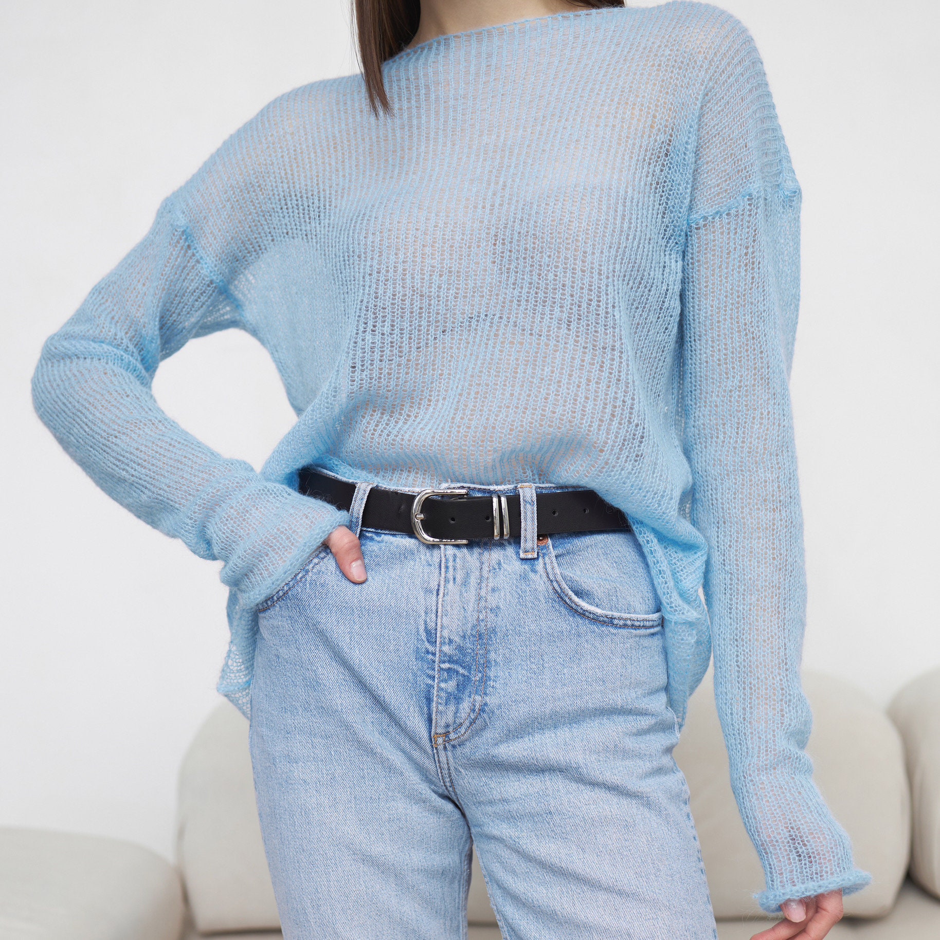 Pull bleu clair pour femmes tricotées à la main - Etsy France