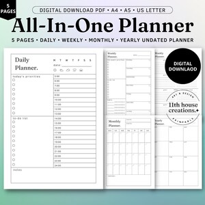 All in One Daily Planner Printable, Weekly, Monthly, Yearly Digital ...