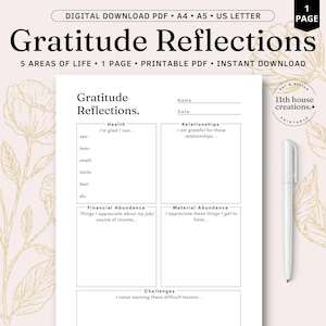 Gratitude Reflections, 5 Areas of Life Gratitude Journal Printable ...