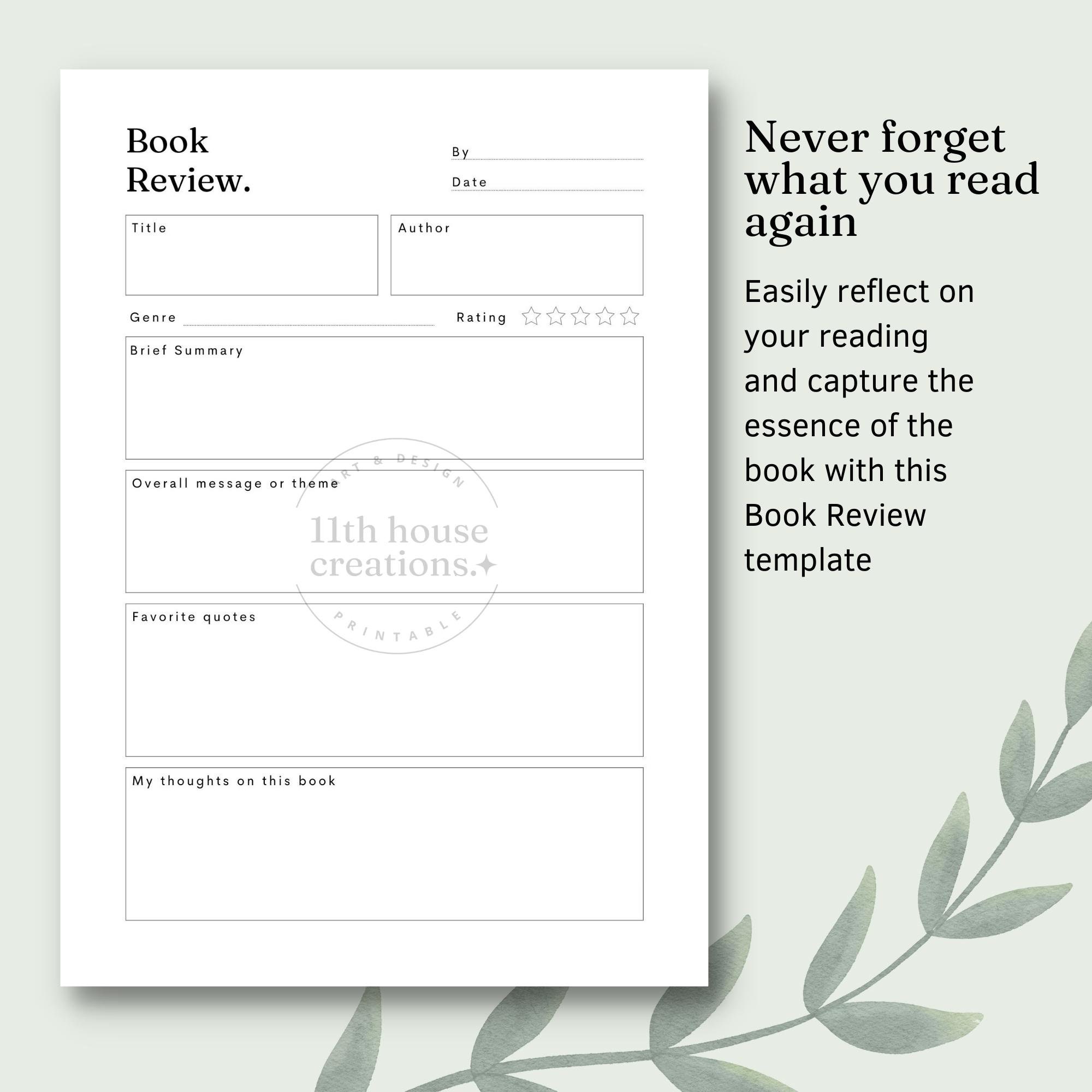 Reading Journal Printable, Book Review, Reading Tracker, Digital ...