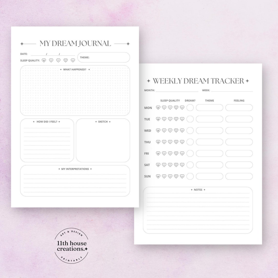 Dream Journal Digital Download, Printable Dream Tracker, Lucid Dream ...