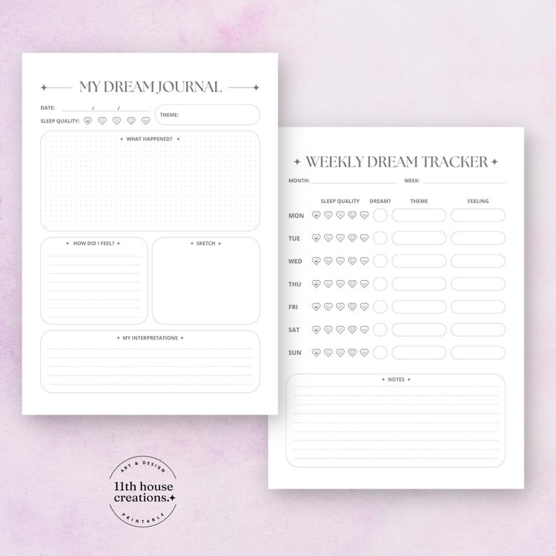 Dream Journal Digital Download, Printable Dream Tracker, Lucid Dream ...