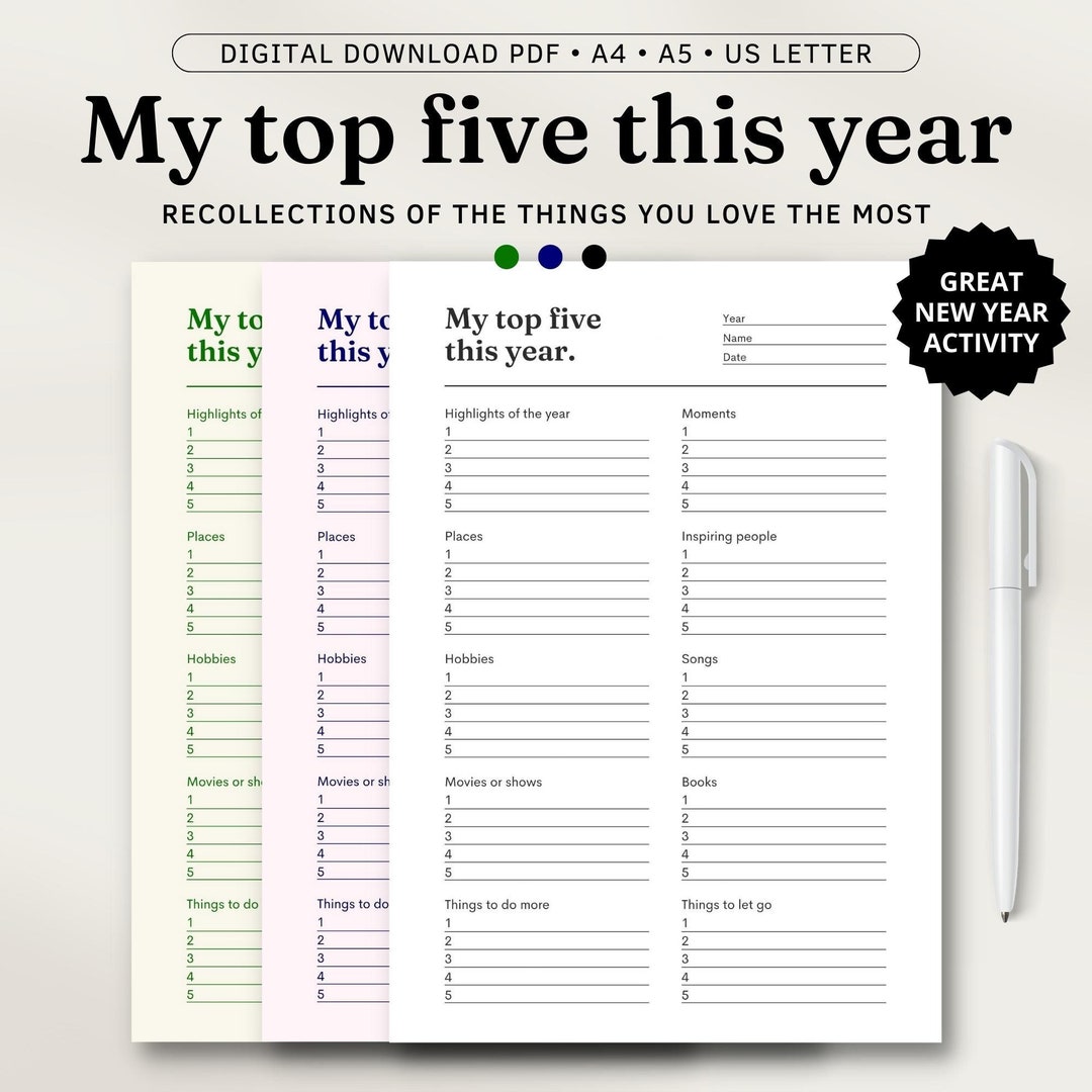 My Top Five This Year Digital Download About Me Template New - Etsy