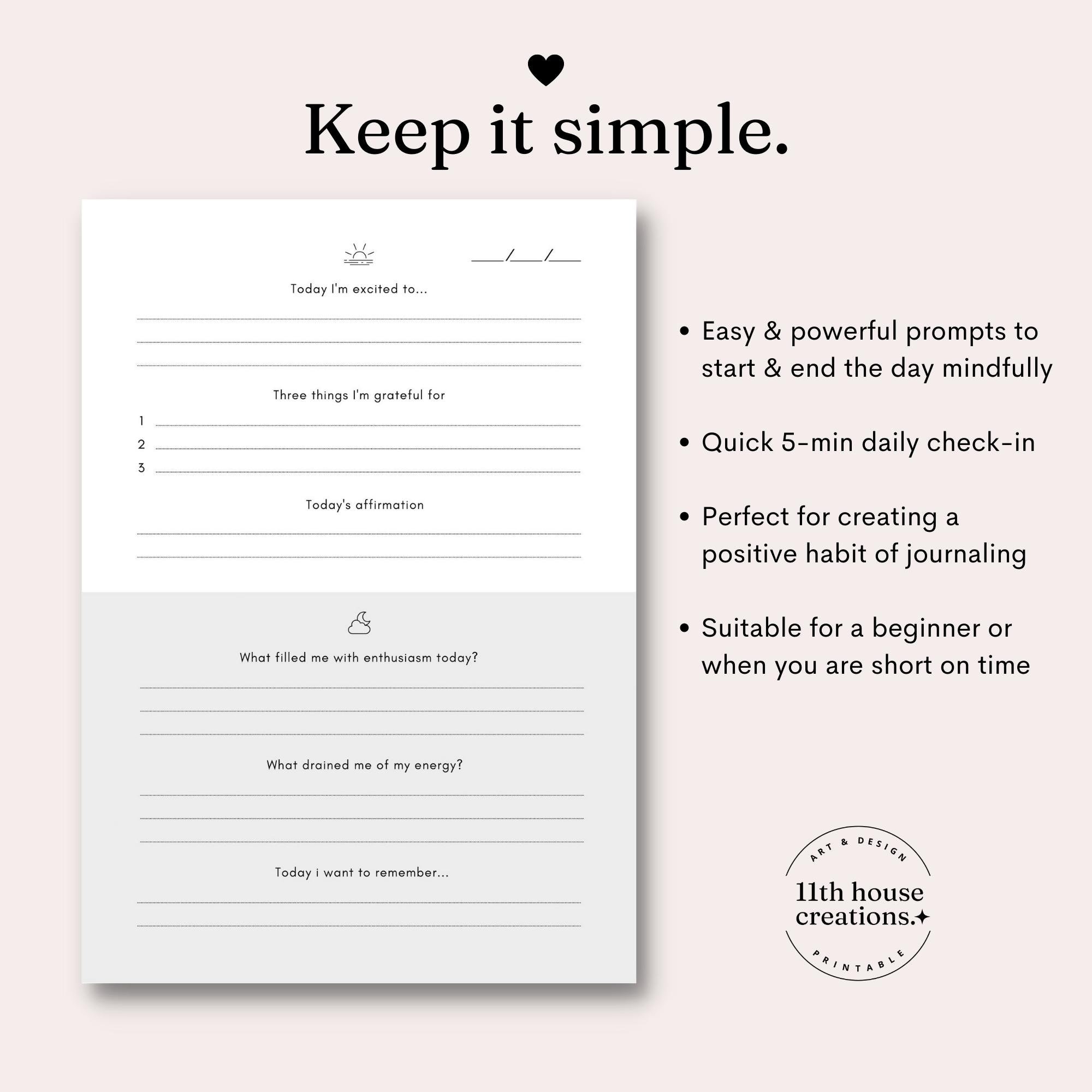 Mini Daily Journal Digital Download, 5 Minute Journal Template ...