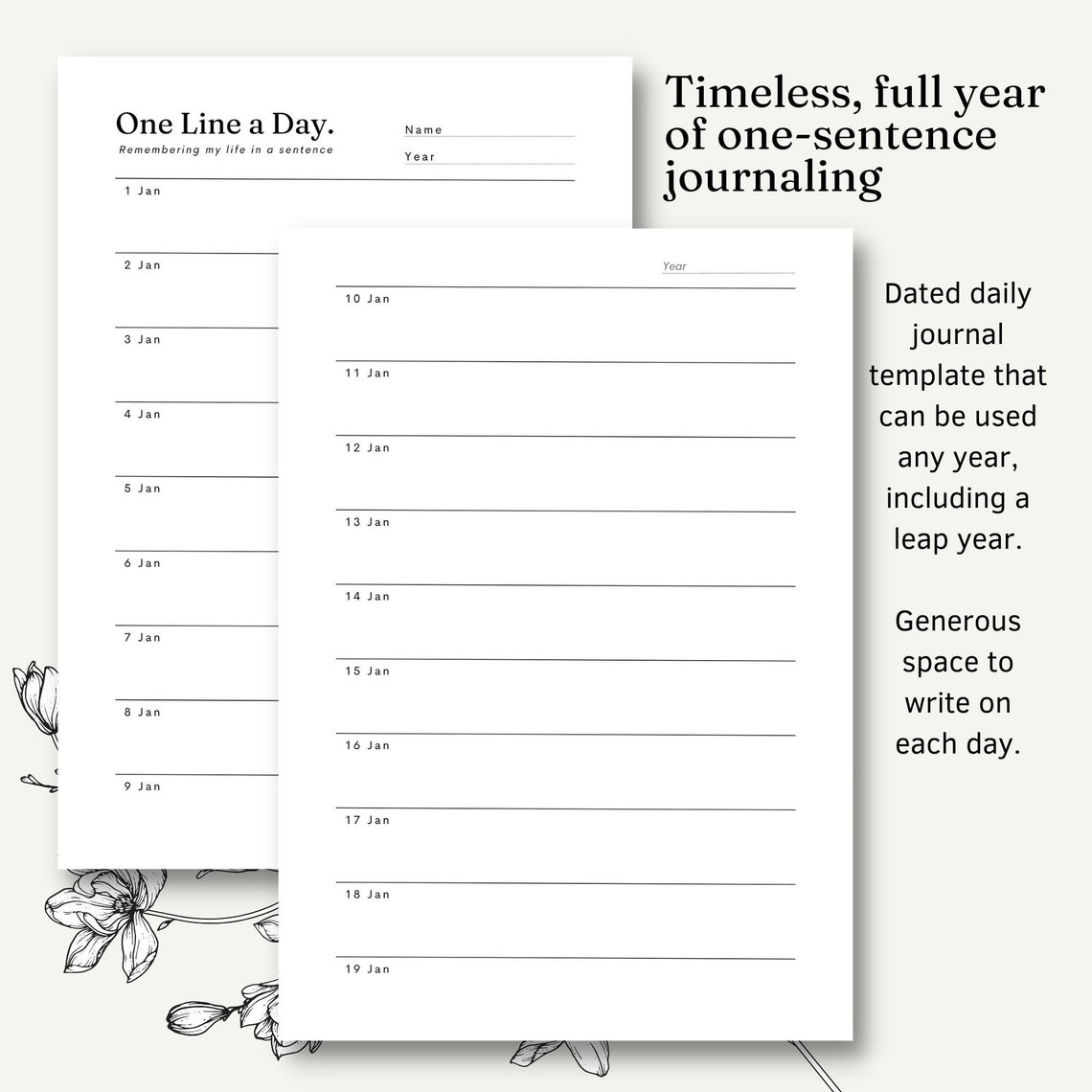 One Line A Day Journal, 365 Days One Sentence Journal Digital Download ...