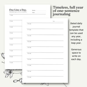 One Line A Day Journal, 365 Days One Sentence Journal Digital Download ...