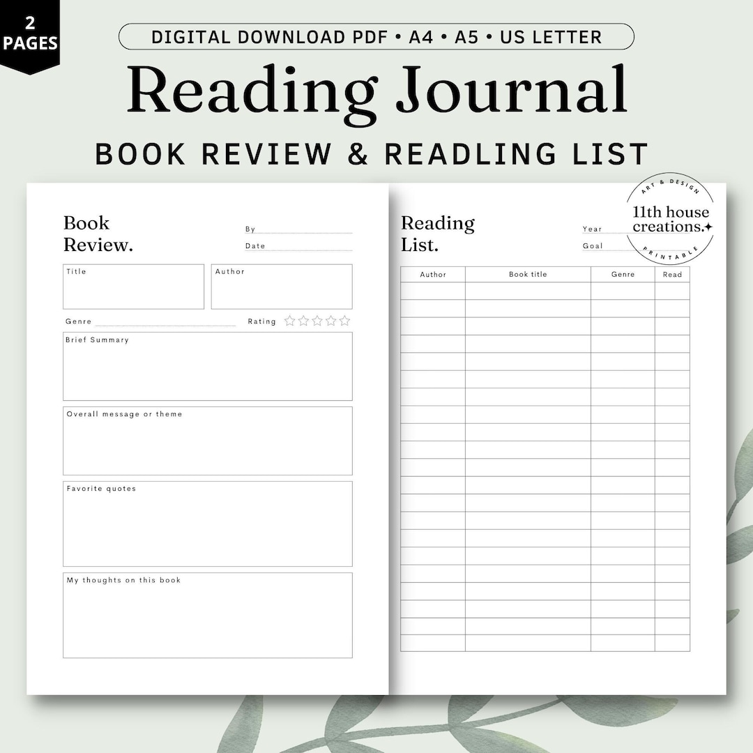 Reading Journal Printable, Book Review, Reading Tracker, Digital ...