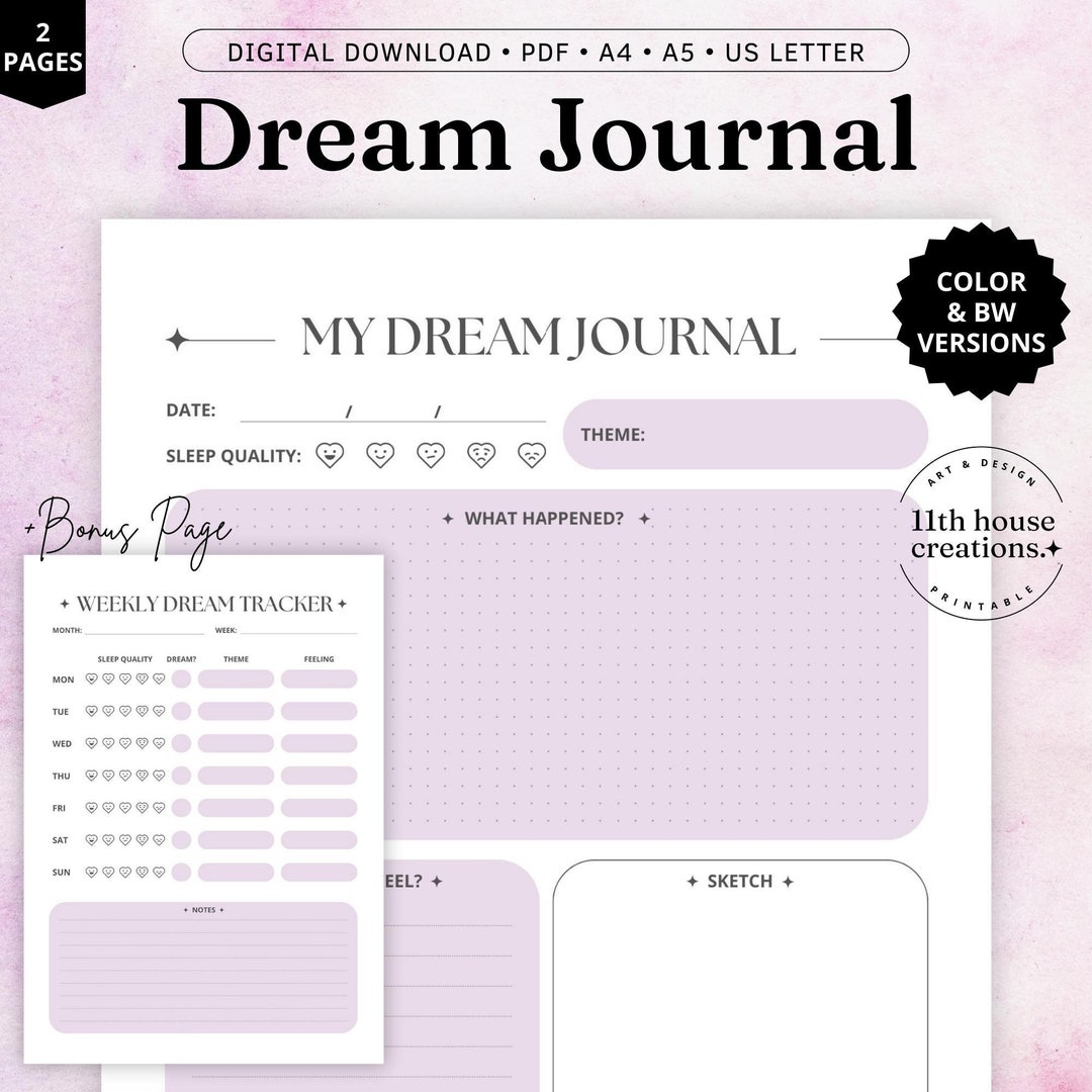 Dream Journal Digital Download, Printable Dream Tracker, Lucid Dream ...