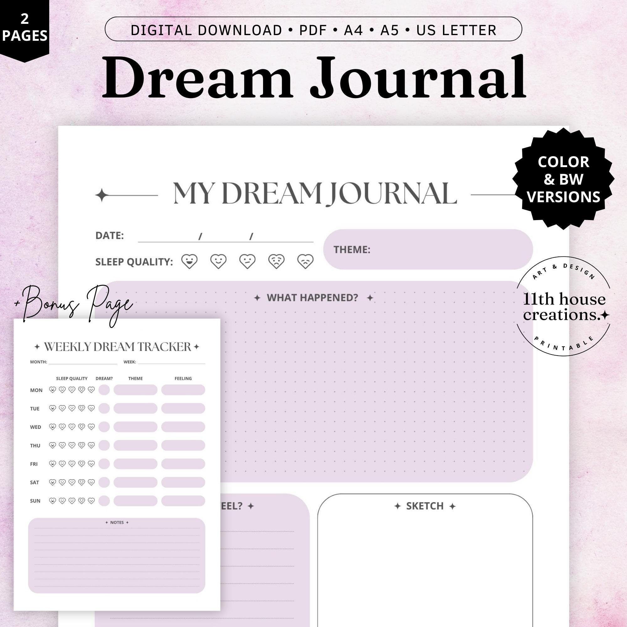 Dream Journal Digital Download, Printable Dream Tracker, Lucid Dream ...