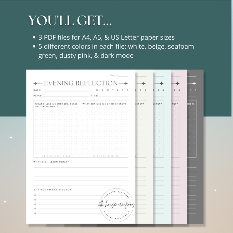 Evening Reflection Journal Printable 5 Minute Bedtime Journal - Etsy