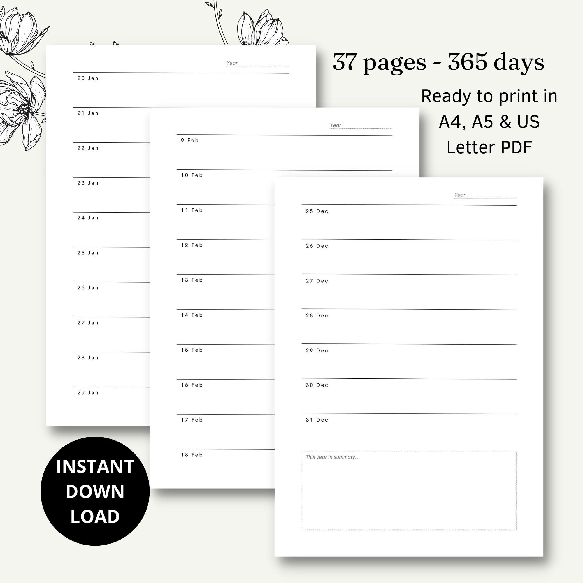 One Line A Day Journal, 365 Days One Sentence Journal Digital Download ...