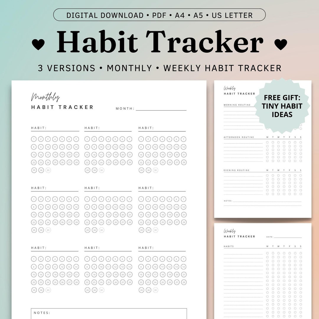 Habit Tracker Printable, Monthly, Weekly Habit Tracker, Goal Tracker ...