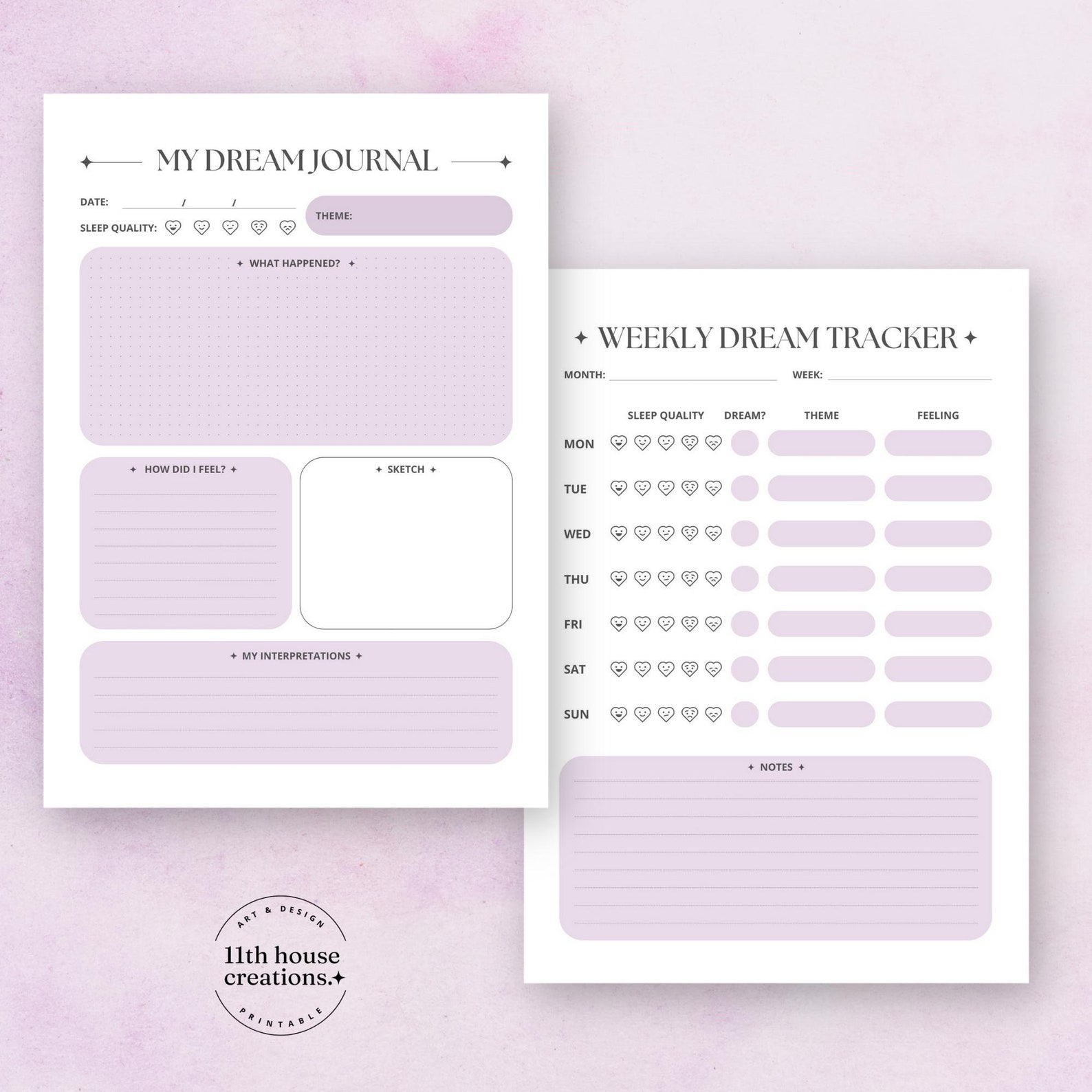 Dream Journal Digital Download, Printable Dream Tracker, Lucid Dream ...