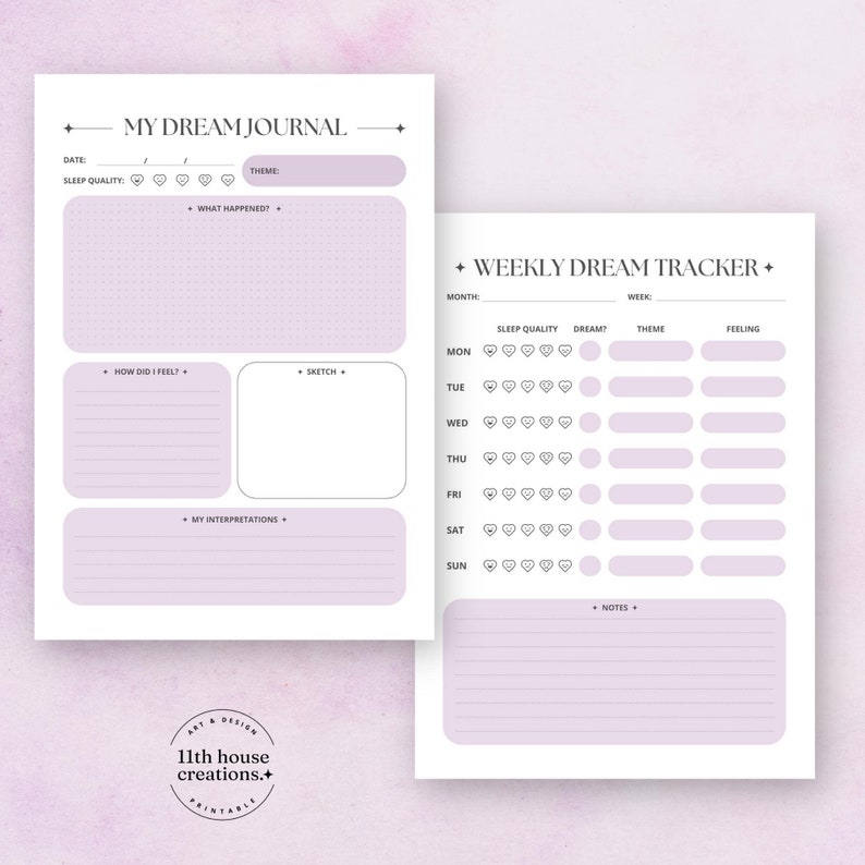 Dream Journal Digital Download, Printable Dream Tracker, Lucid Dream ...