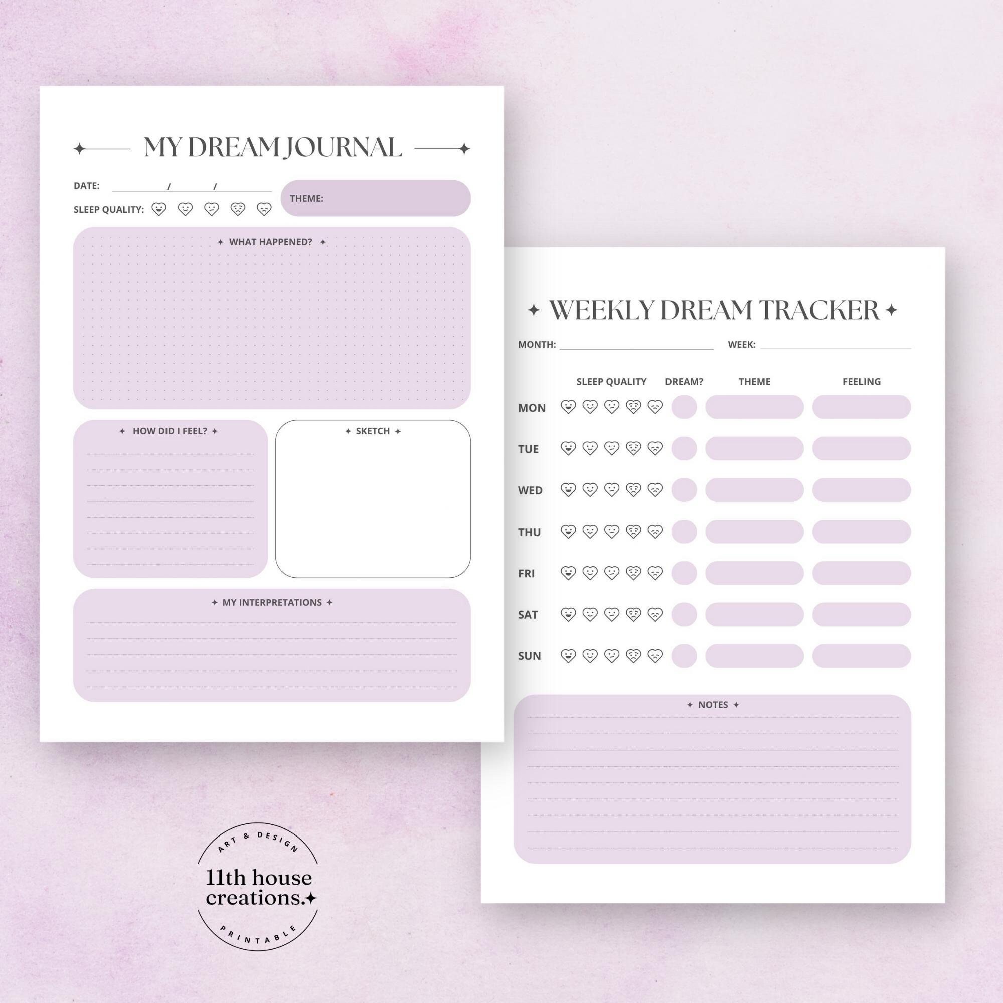 Dream Journal Digital Download, Printable Dream Tracker, Lucid Dream ...