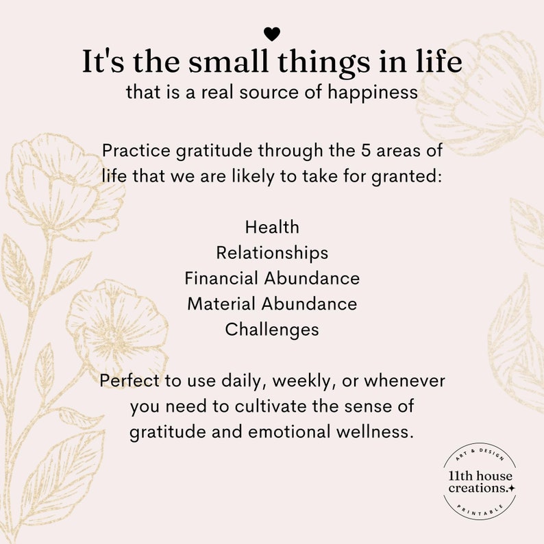 Gratitude Reflections, 5 Areas of Life Gratitude Journal Printable ...