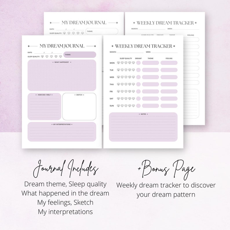 Dream Journal Digital Download, Printable Dream Tracker, Lucid Dream ...