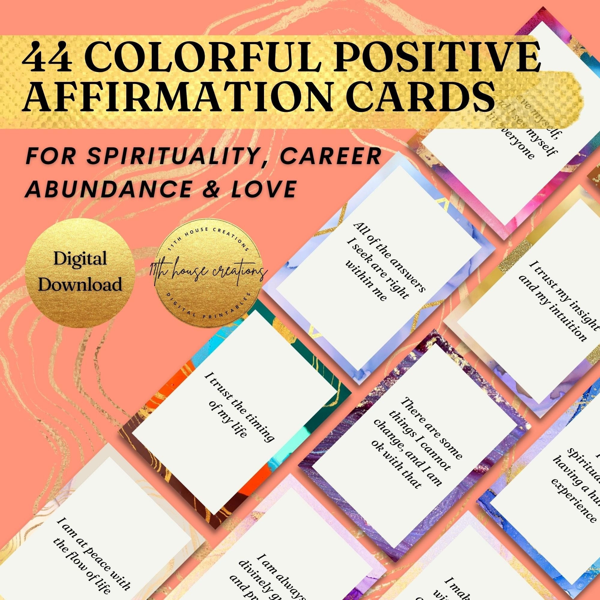44 Colorful Positive Affirmation Cards Digital Download, Printable ...