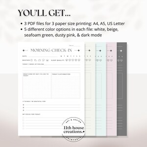 Morning Check-in Journal, 5 Minute Journal Template, Daily Reflections ...