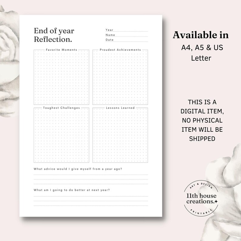 End of Year Reflection, Yearly Review Digital Download, Annual Review ...