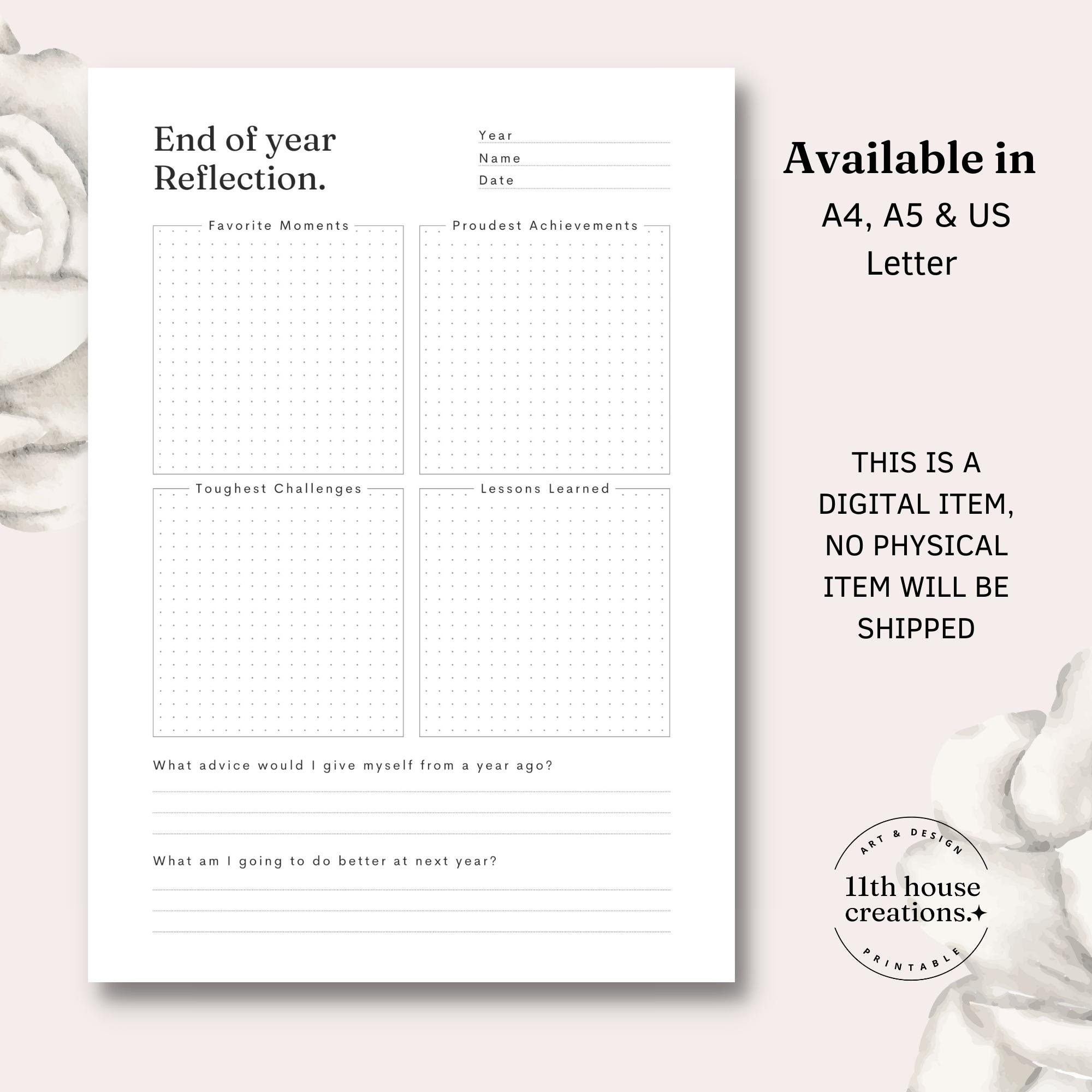 End of Year Reflection, Yearly Review Digital Download, Annual Review ...