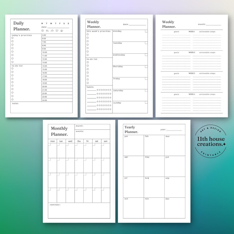All in One Daily Planner Printable, Weekly, Monthly, Yearly Digital ...