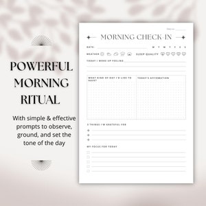 Morning Check-in Journal, 5 Minute Journal Template, Daily Reflections ...