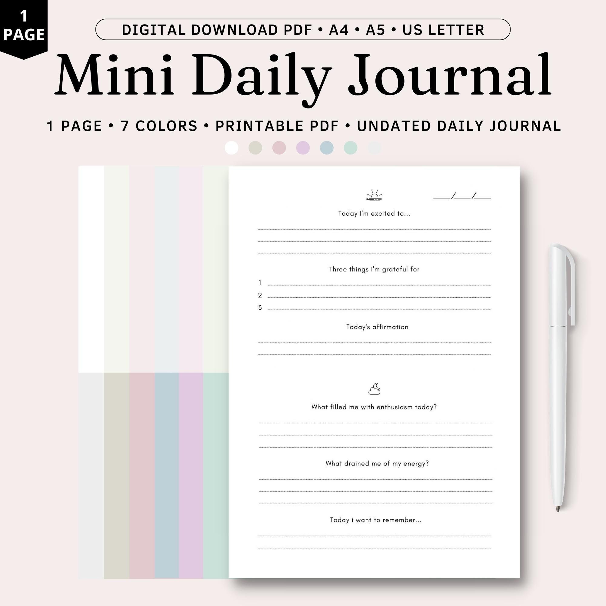 Mini Daily Journal Digital Download, 5 Minute Journal Template ...