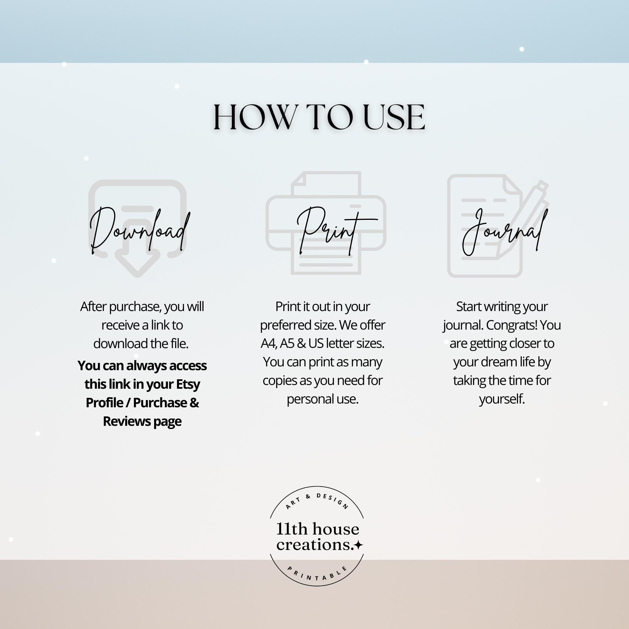 Evening Reflection Journal, Printable 5 Minute Bedtime Journal Prompts ...