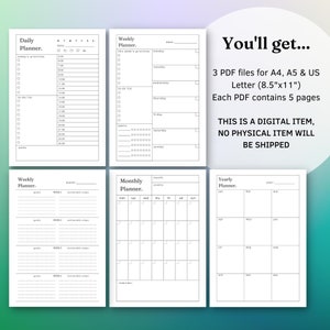 All in One Daily Planner Printable, Weekly, Monthly, Yearly Digital ...