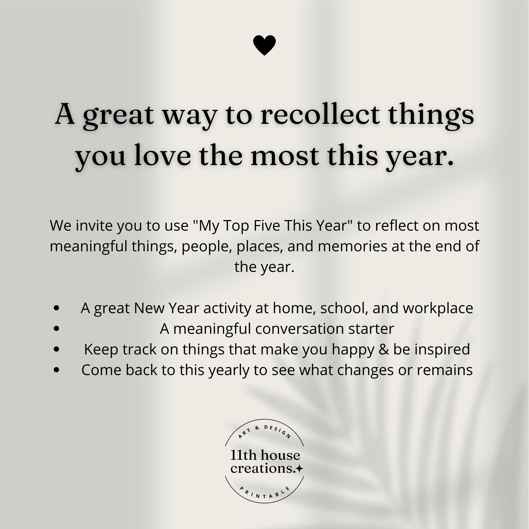 My Top Five This Year Digital Download About Me Template New - Etsy