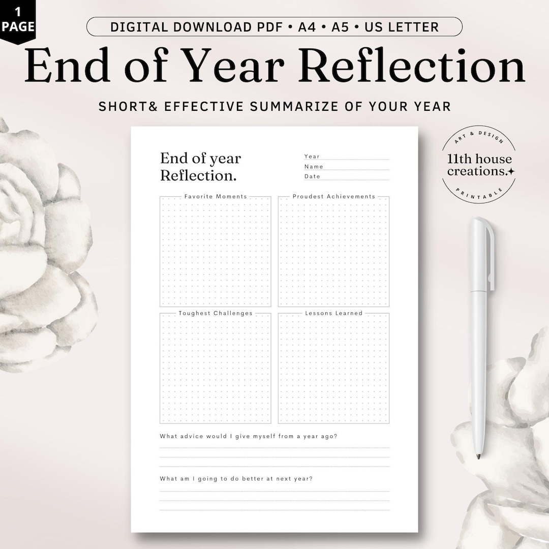 End of Year Reflection, Yearly Review Digital Download, Annual Review ...