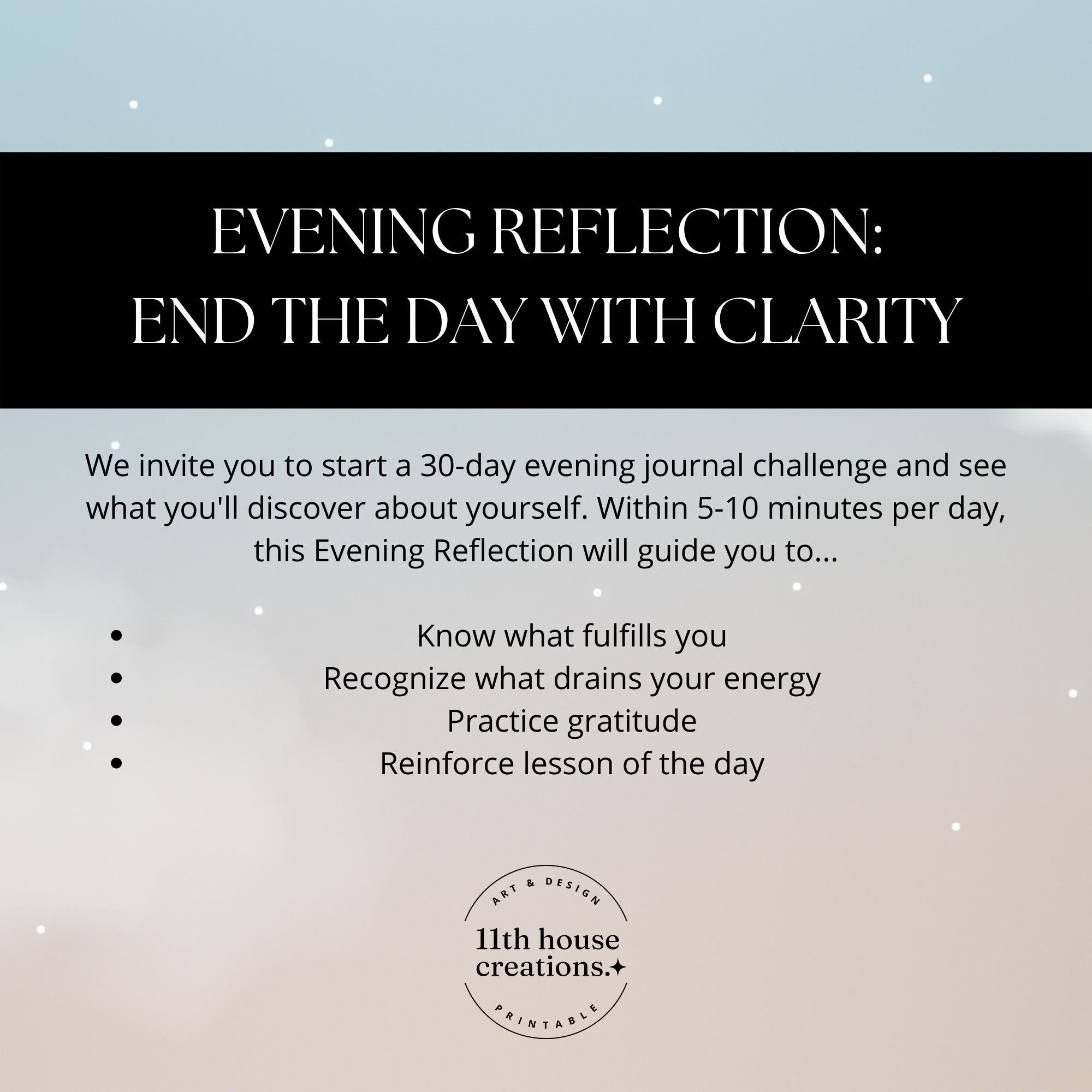 Evening Reflection Journal, Printable 5 Minute Bedtime Journal Prompts ...
