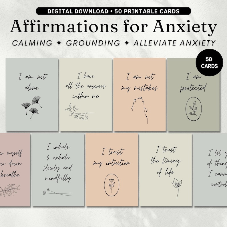 50 Affirmation Cards for Anxiety Printable, Digital Download ...
