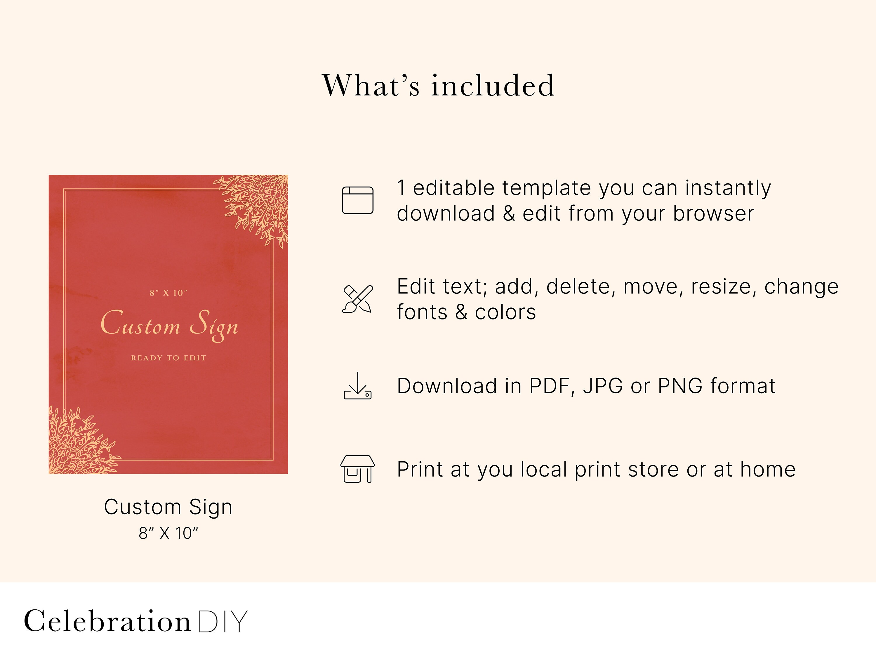 Regal Red Custom Sign Template, Wedding Sign Printable, Customizable ...