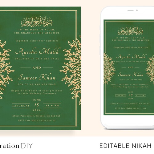 Editable Muslim Wedding Invitation Modern Nikkah Invitation - Etsy