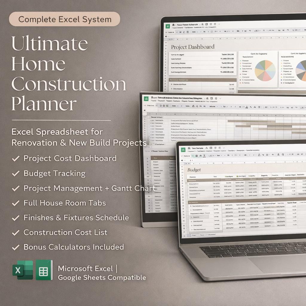 Ultimate Home Construction Planner Excel Spreadsheet | Renovation ...