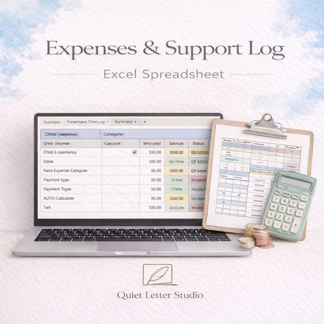 Co Parenting Expense & Support Log Excel Spreadsheet | Child Expenses ...