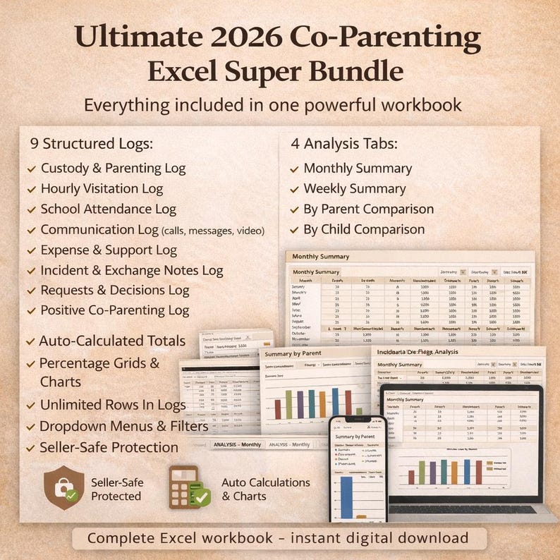 Ultimate Coparenting Excel Bundle 2026 |custody Log Attendance Tracker ...
