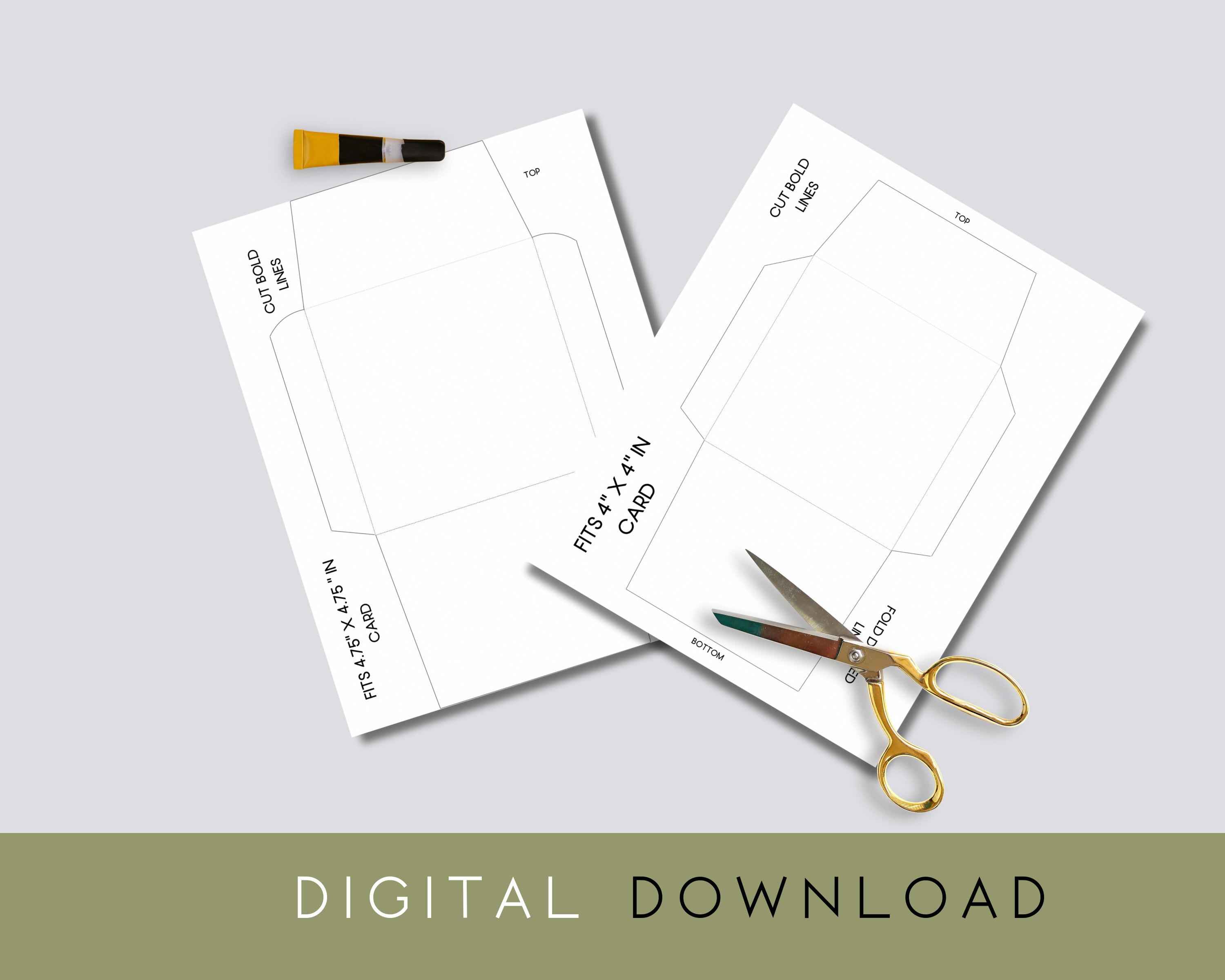 Square Envelope Template | 2 Set of Printable Envelope | 4.75" X 4.75 ...