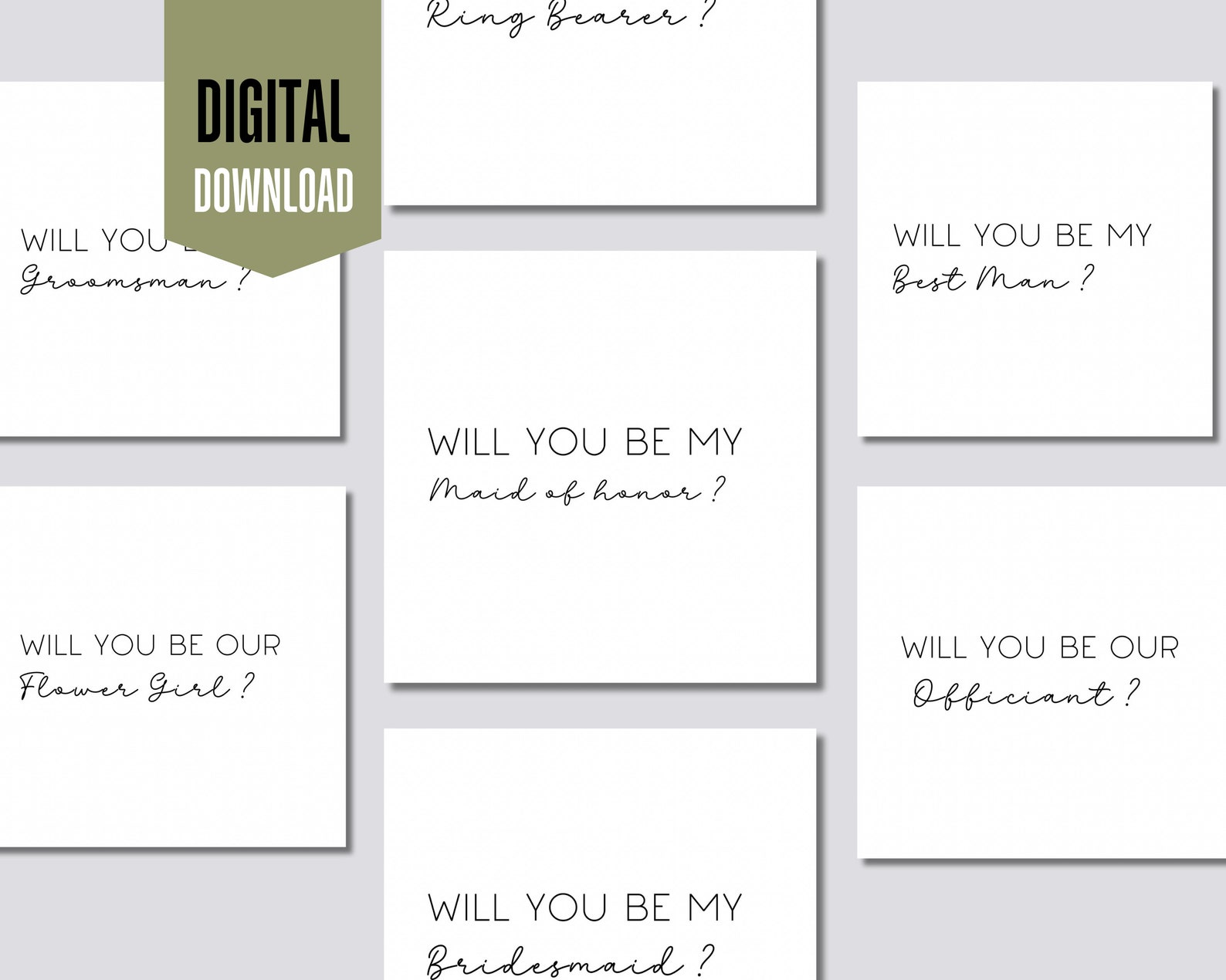 Will You Be Minimalist Wedding Party Proposal Card | Set of 7 Wedding ...