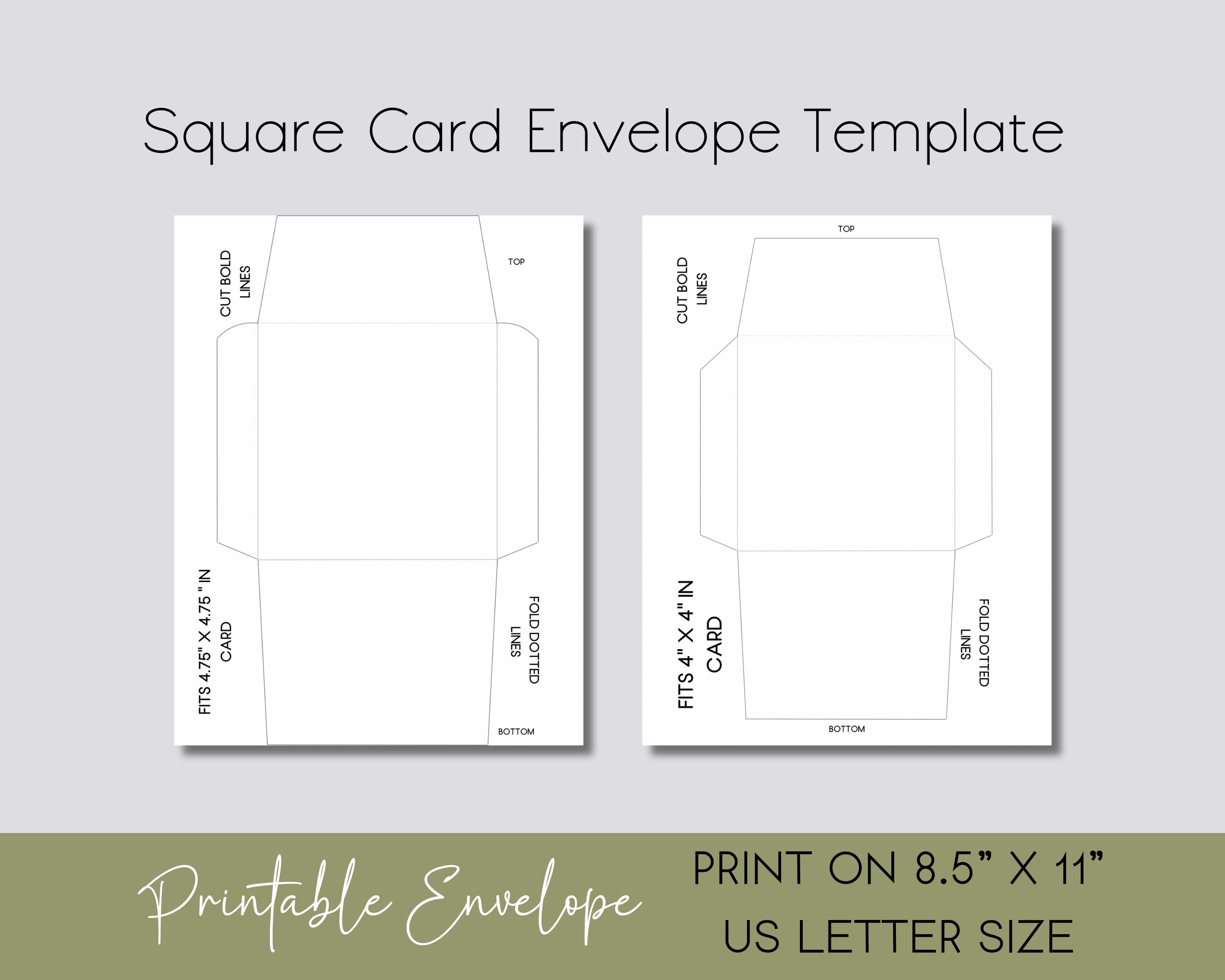 Square Envelope Template | 2 Set of Printable Envelope | 4.75" X 4.75 ...