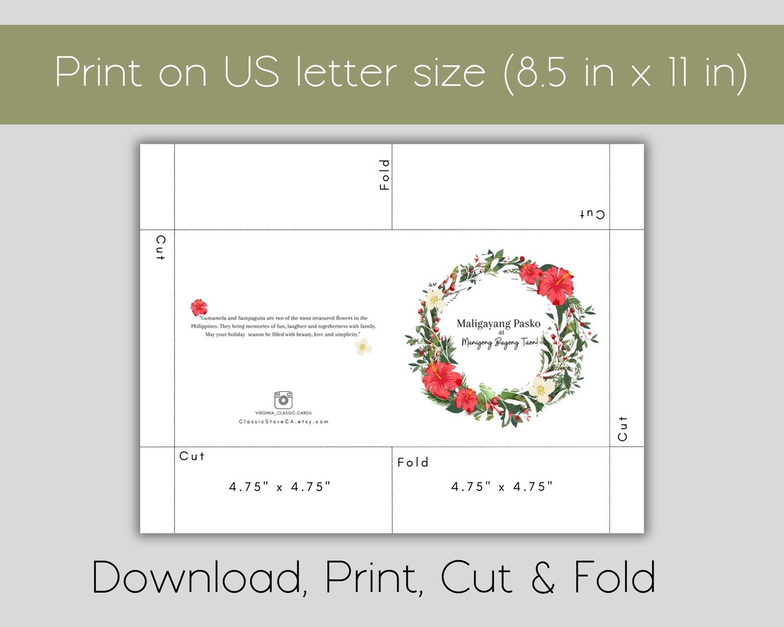 Filipino Christmas Card (wreath), Digital Download Christmas Cards ...