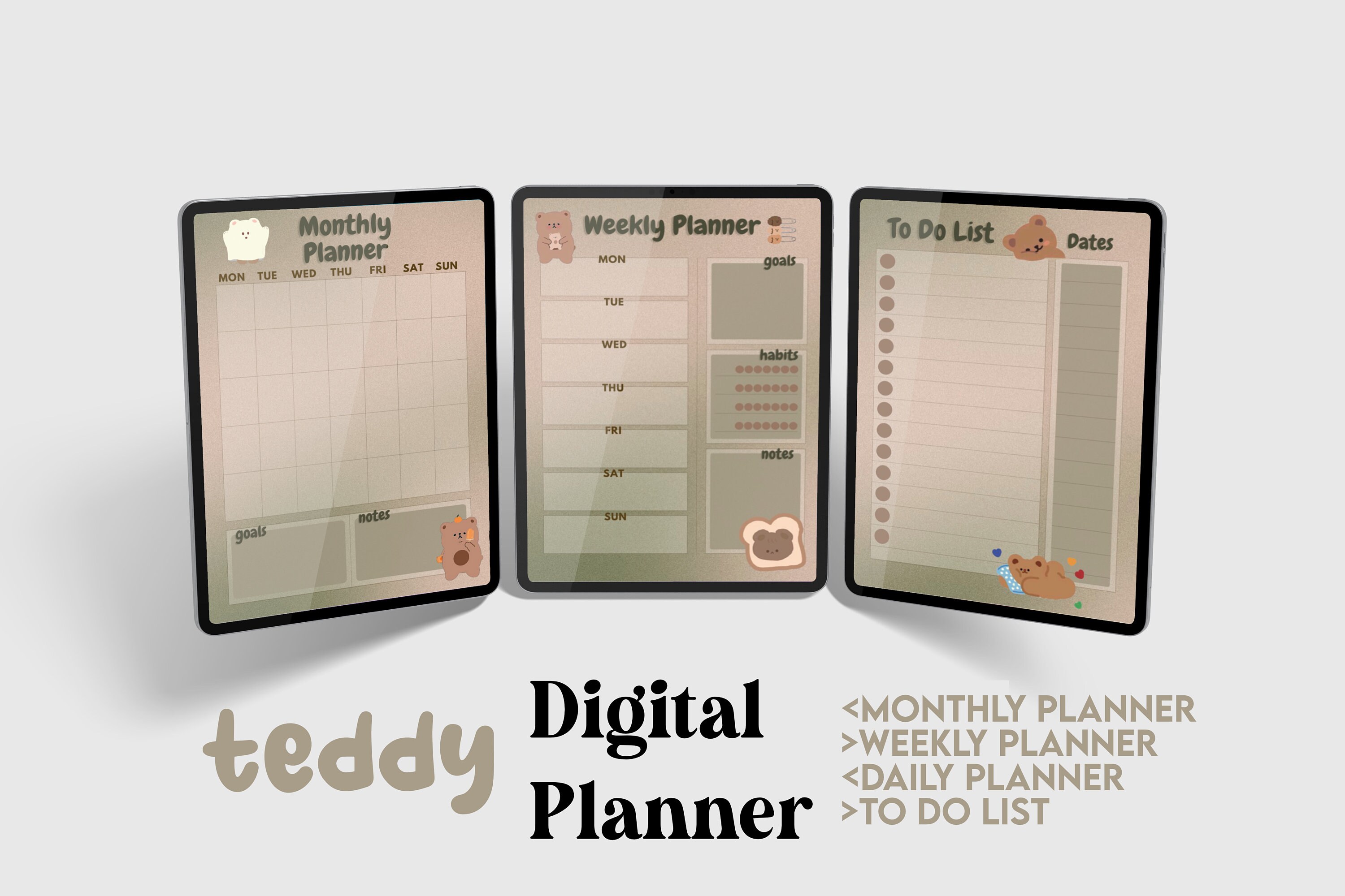 Teddy Bear Cute Digital Planner, Goodnotes, Ipad, Notability - Etsy