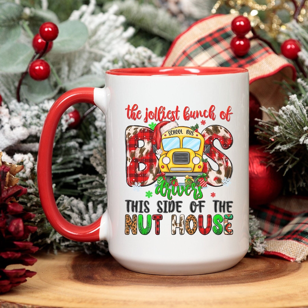 Jolliest Bunch of Bus Drivers Mug, Christmas Coffee Mug, Two-tone ...