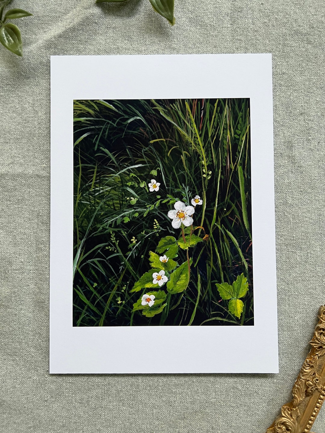 Gouache Art Print- Strawberry Flower Grass Painting Print -nature Art ...