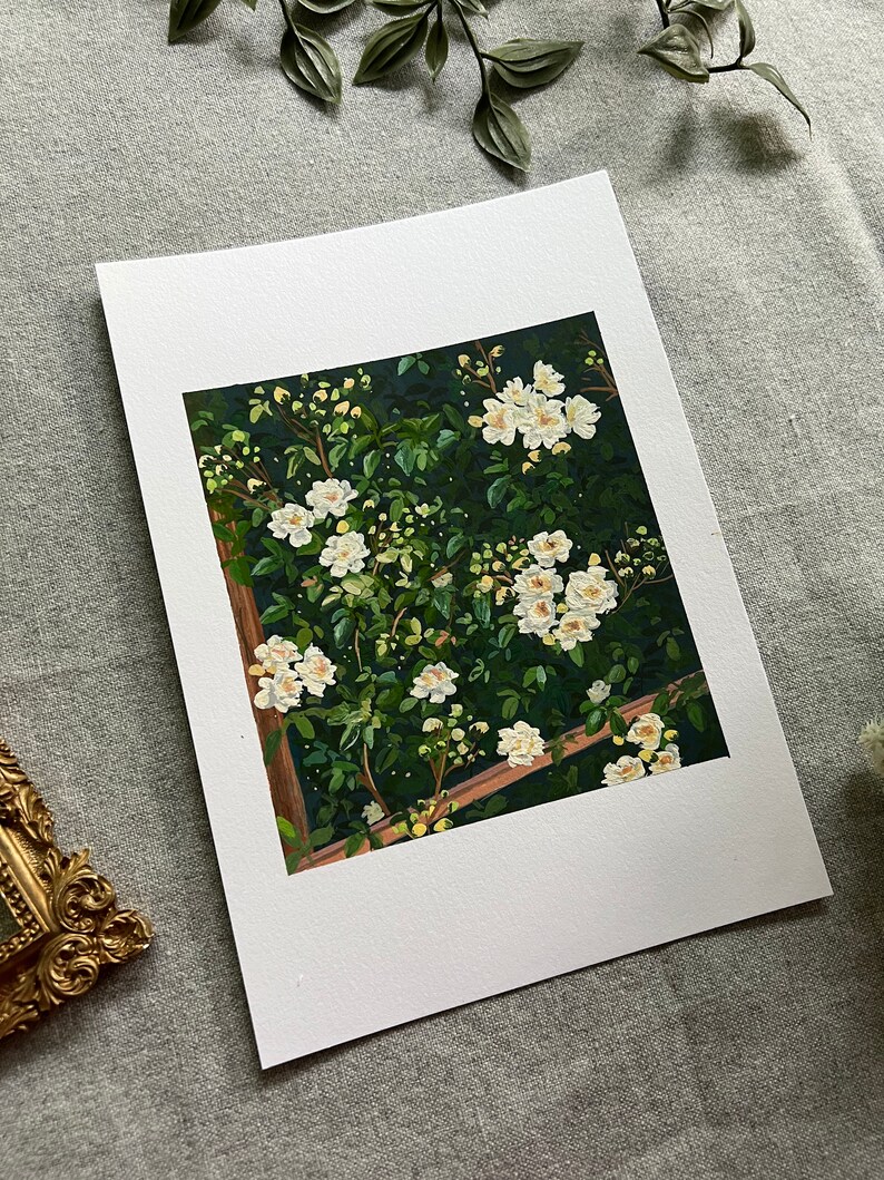 White Roses-original Gouache Painting-floral Painting-rose Garden ...