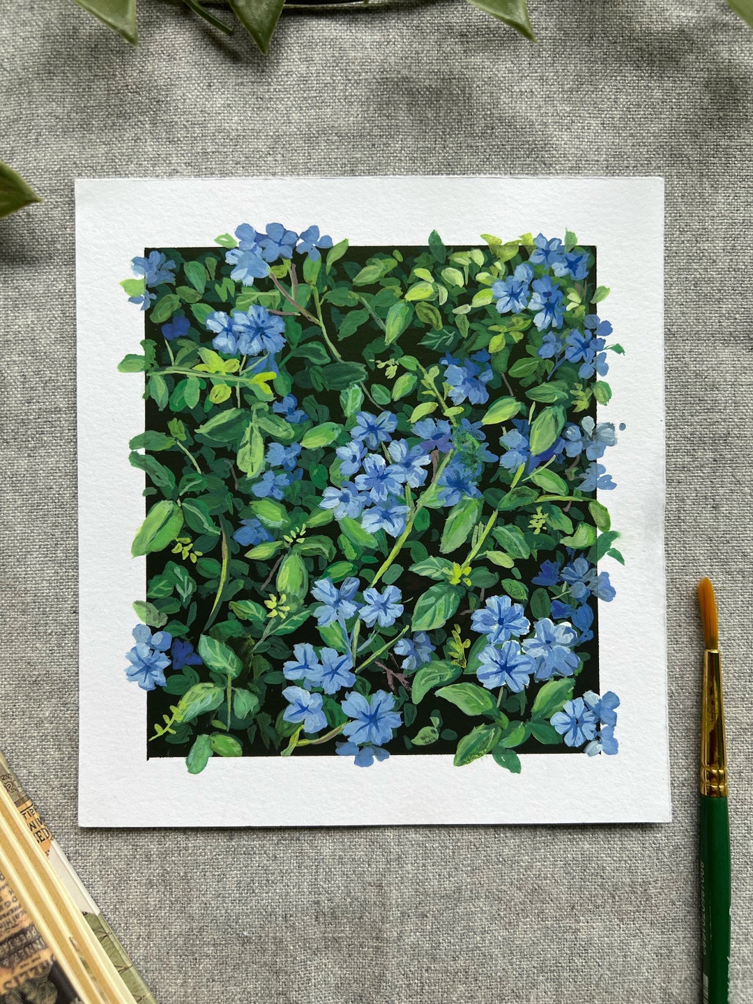Cape Leadwort-original Gouache Painting-flower Painting-blue Flower ...
